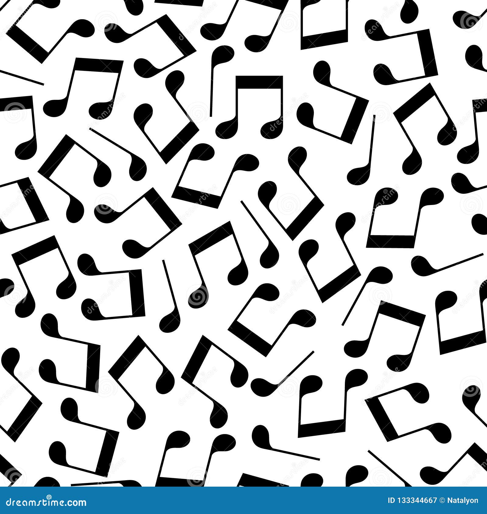Simple Chaotic Music Notes in Black and White Seamless Pattern, Vector ...