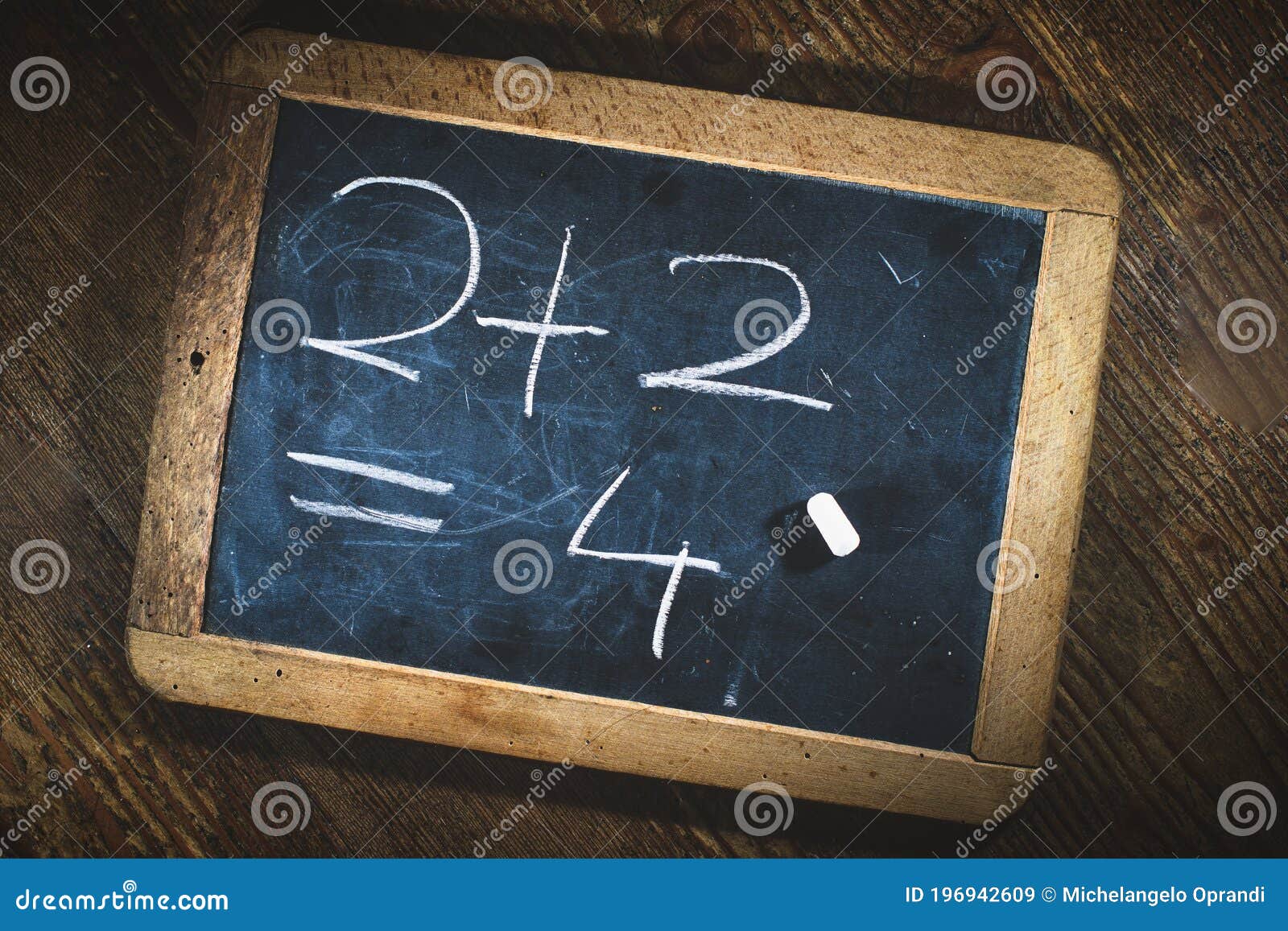 Simple Child Math Calculation with Chalk on Small Blackboard Stock ...