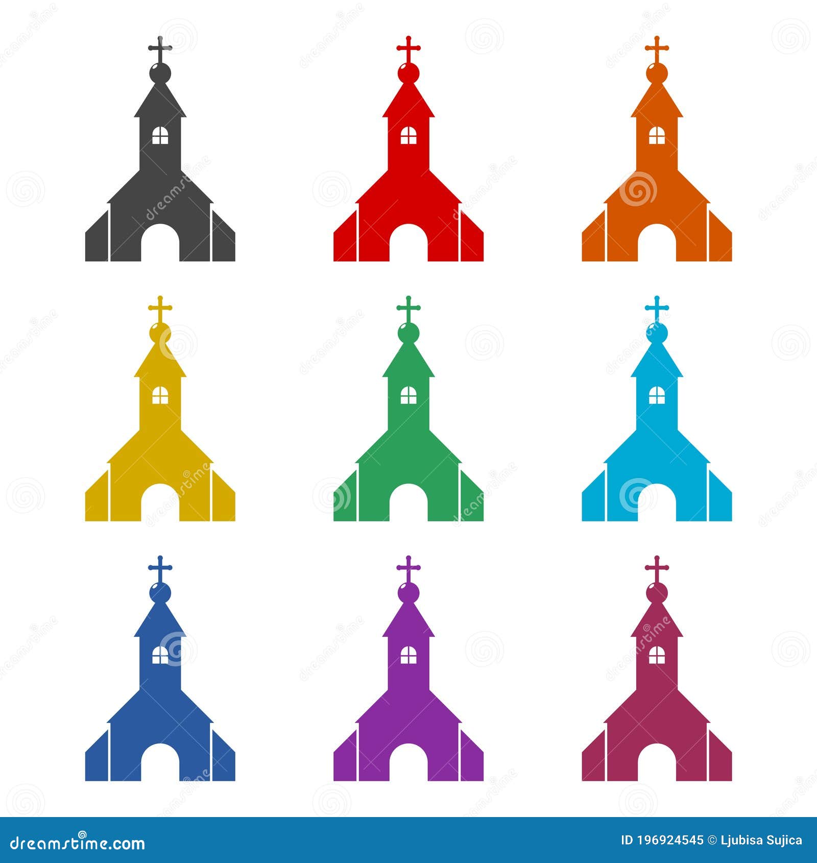 Simple Christian Church Icon, Color Set Stock Vector - Illustration of ...