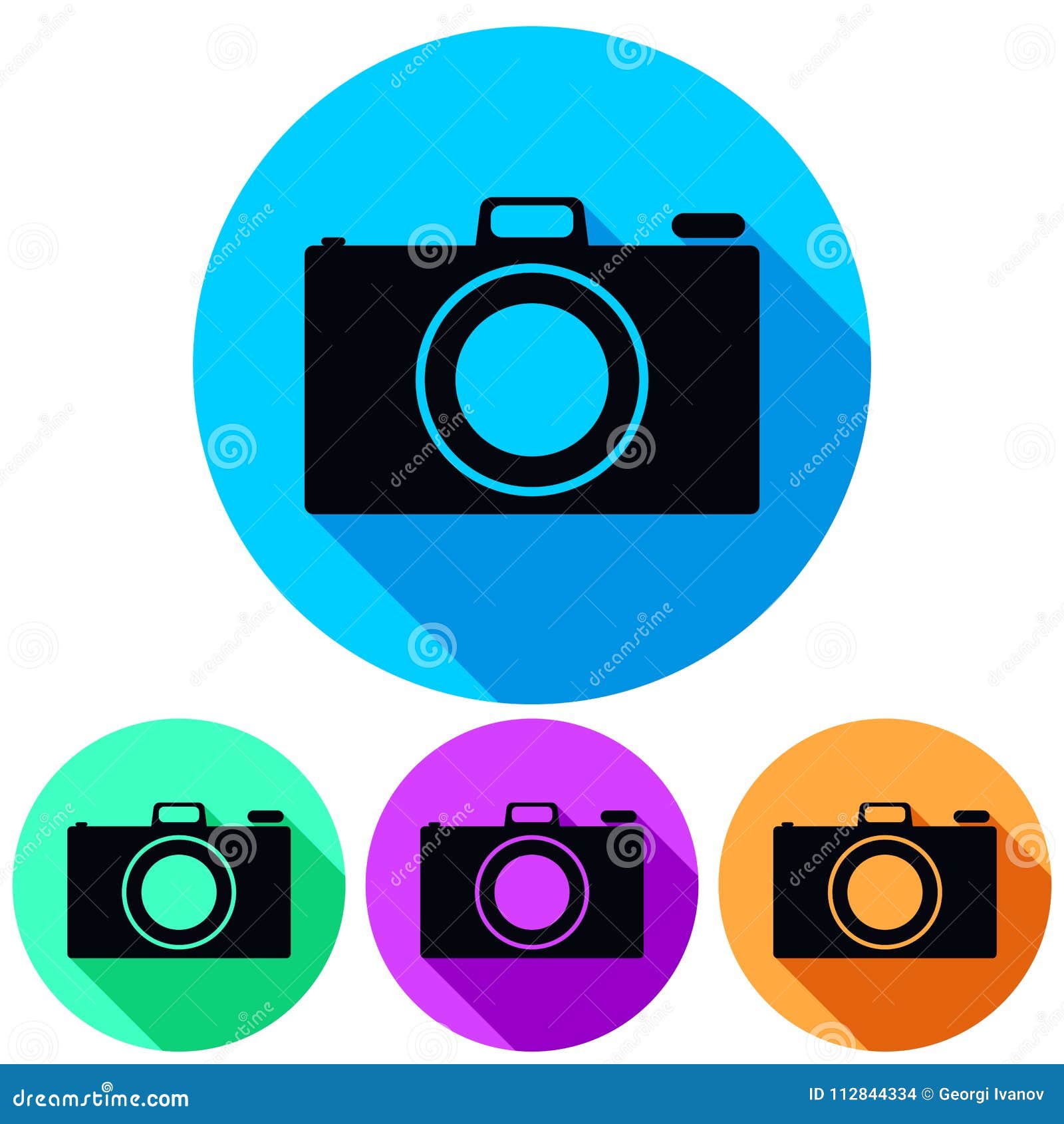 Simple, Circular, Flat Camera Icon Silhouette. Four Color Variations ...