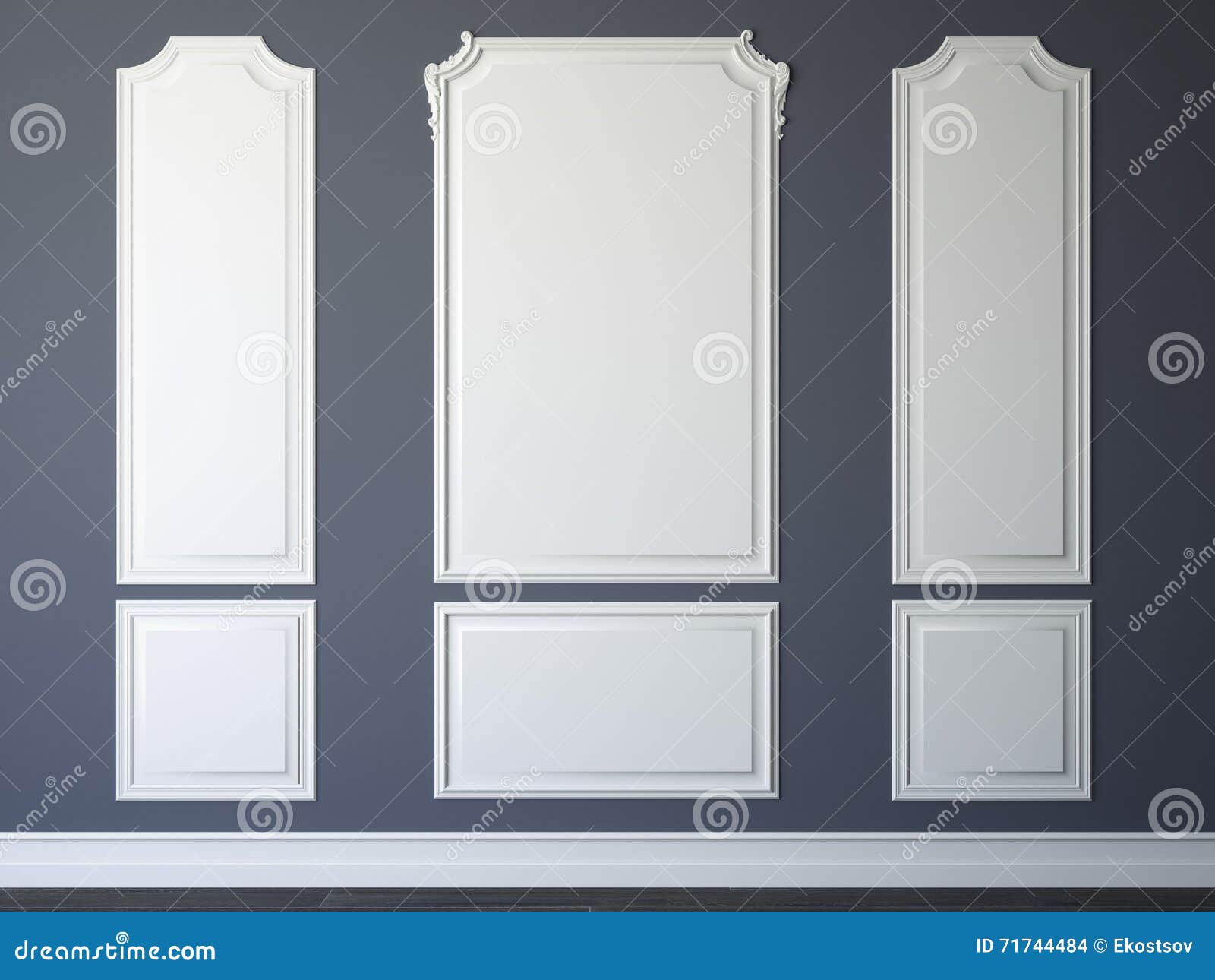 Simple Classic Style Interior with Dark Walls. 3d Rendering Stock ...