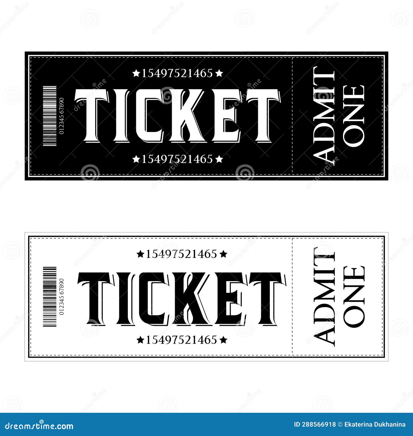 Simple Classical Tickets. Black and White Colors. Vector Illustration ...