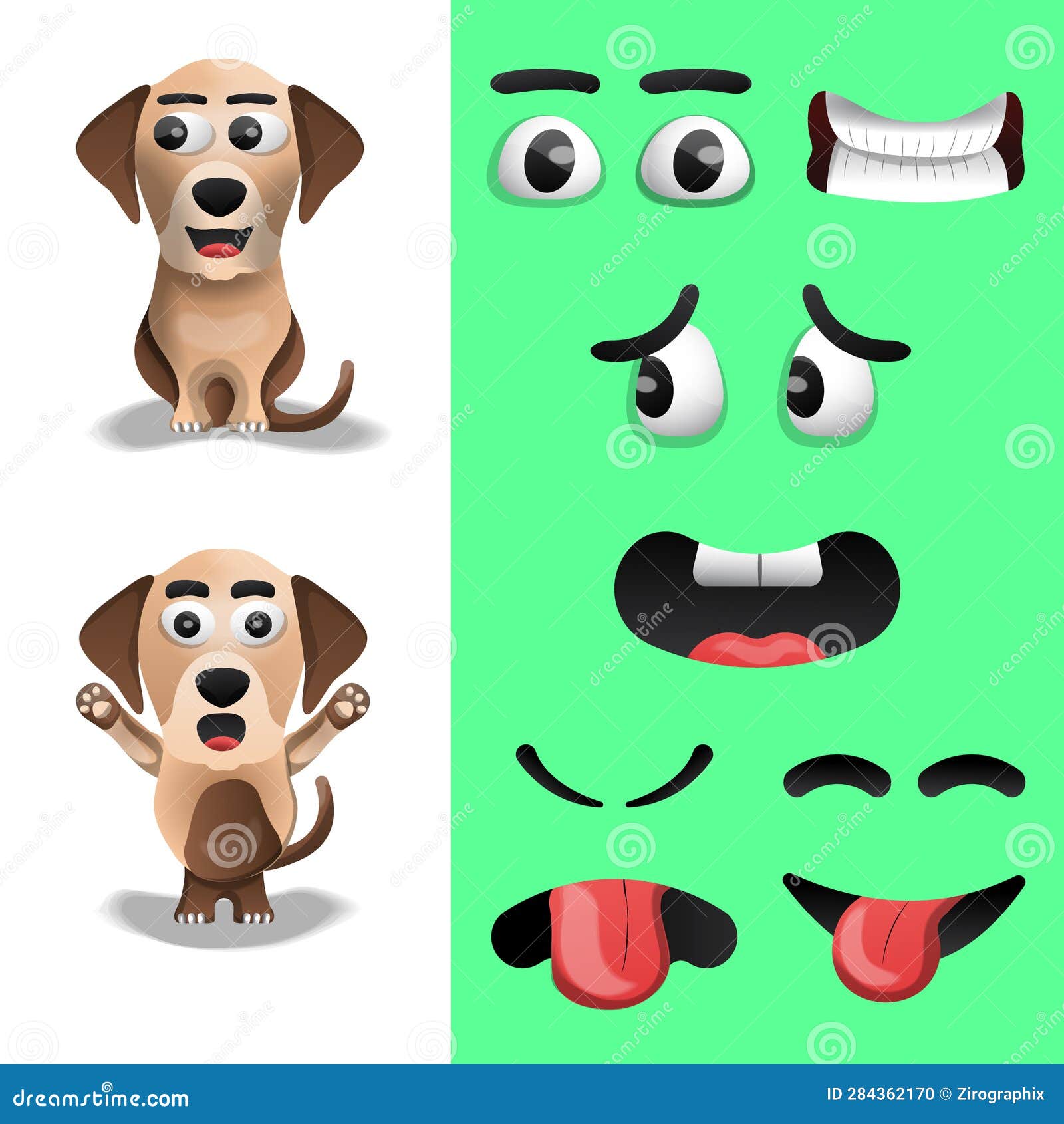 Dog Character and Face Expressions Stock Illustration - Illustration of ...