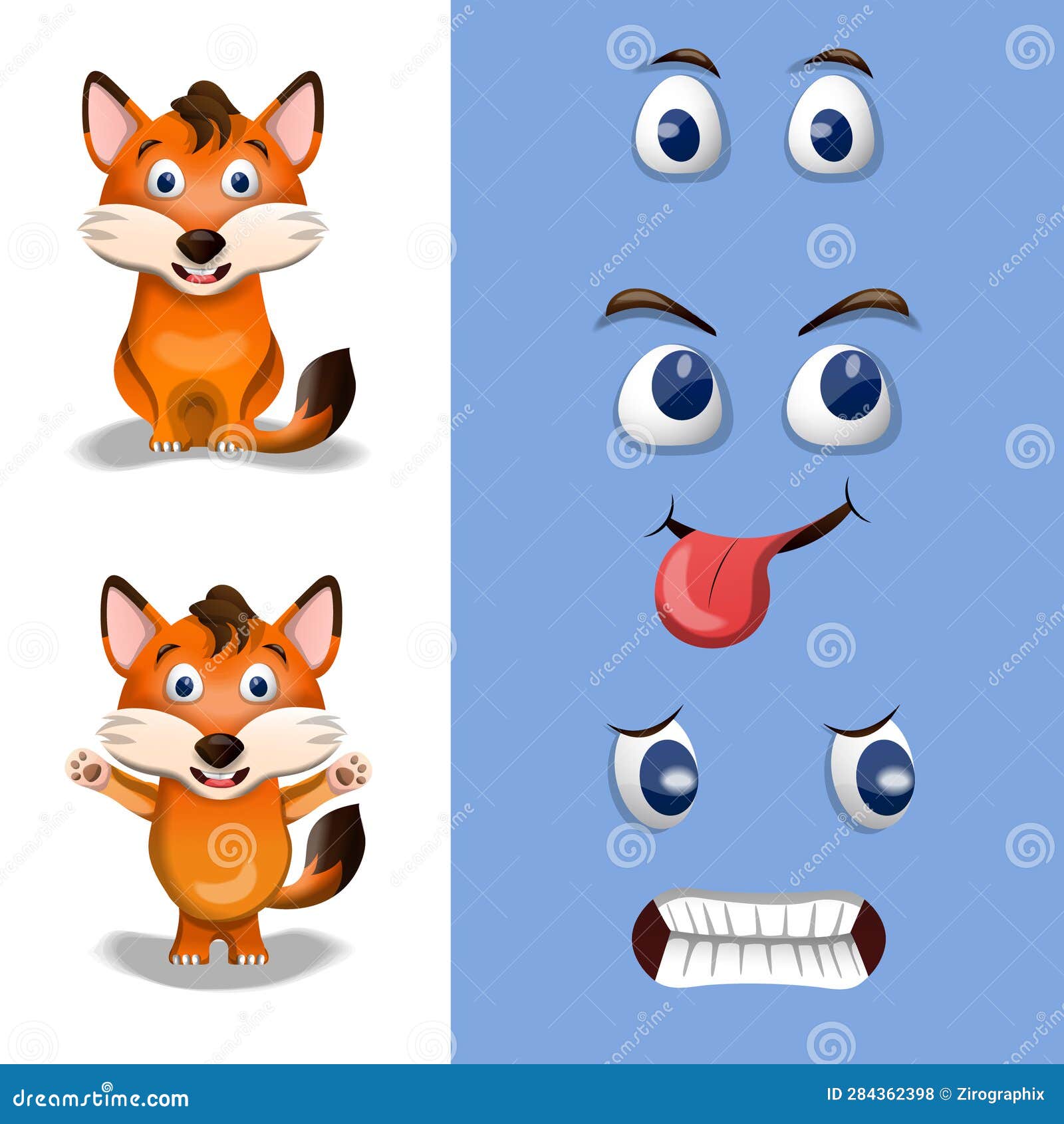 Fox Character and Face Expressions Stock Illustration - Illustration of ...