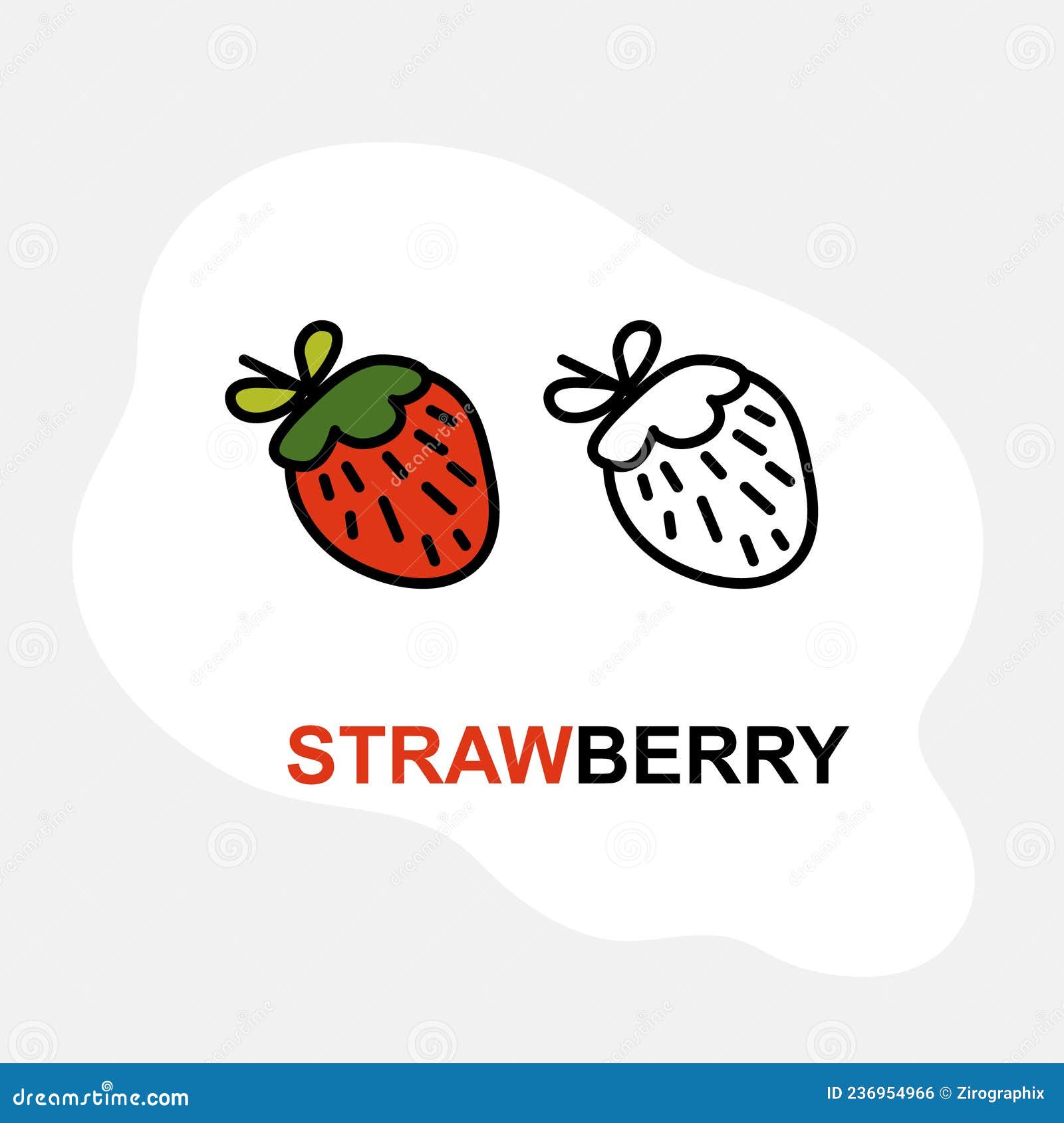 Strawberry Line Icon and Colored Vector Art Illustration Stock Vector ...