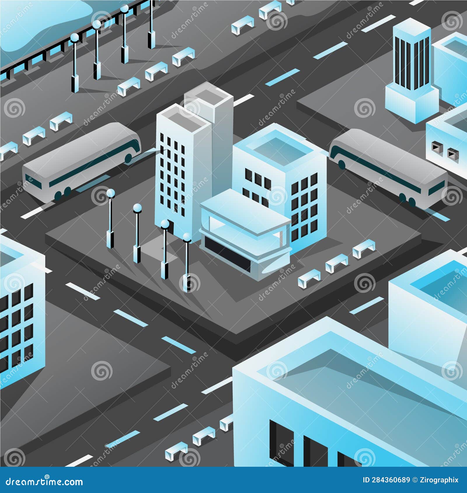Unique Isometric Illustration of Buildings Stock Illustration ...