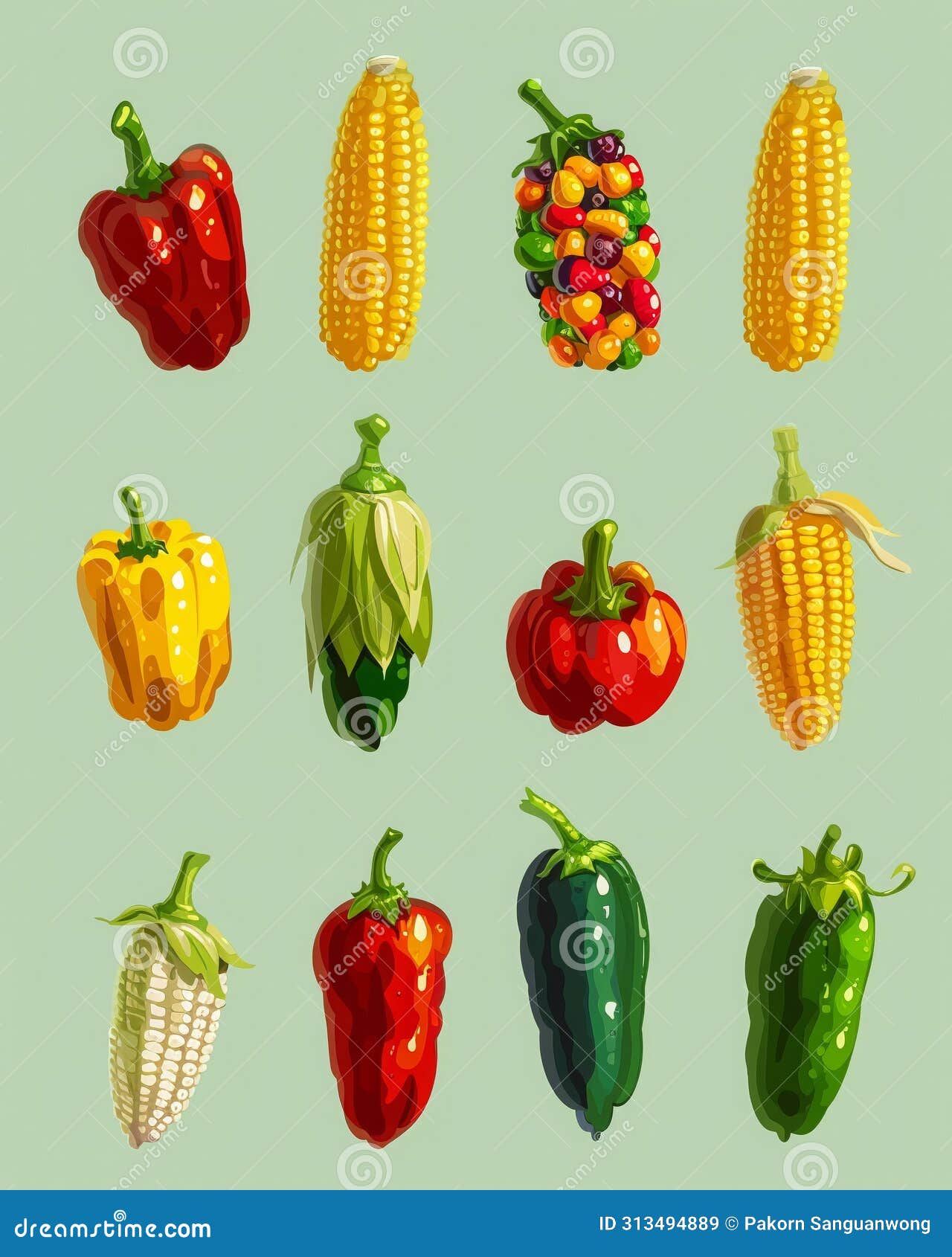 Simple, Clean Drawing of Corn on the Cob with Various Toppings ...