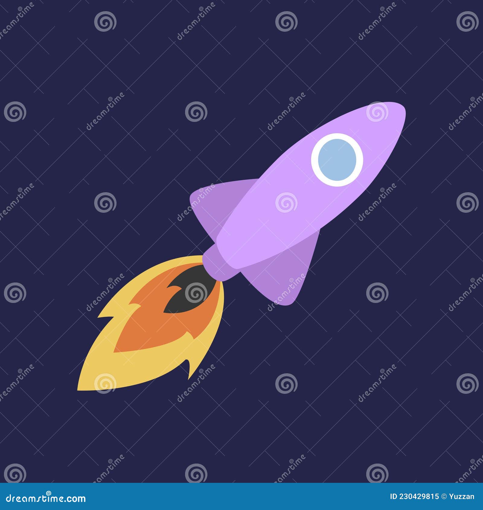 Purple Rocket Launch with Fire Vector Illustration Stock Vector ...