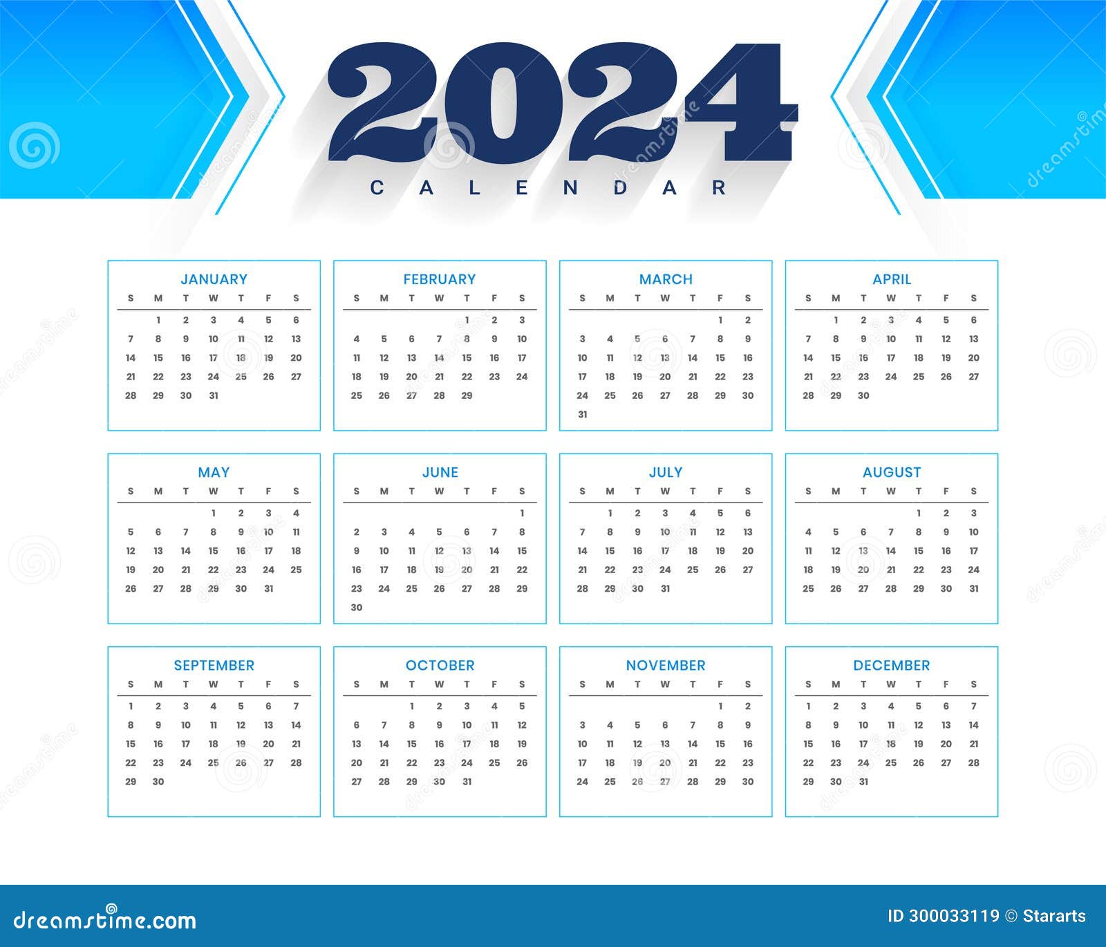 Simple and Clean 2024 New Year Calendar Template Design Stock Vector ...