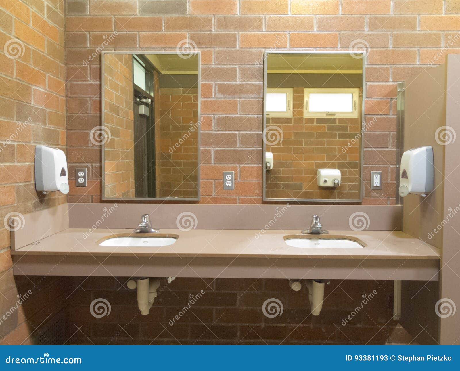 Simple Clean Public Washroom Sinks Mirrors Stock Image - Image of ...