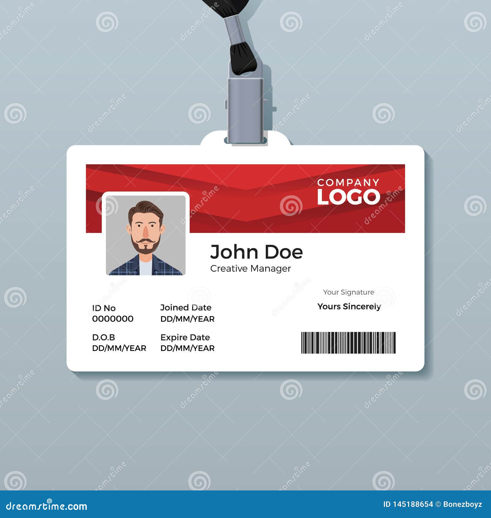 Simple and Clean Red ID Card Template Stock Vector - Illustration of ...