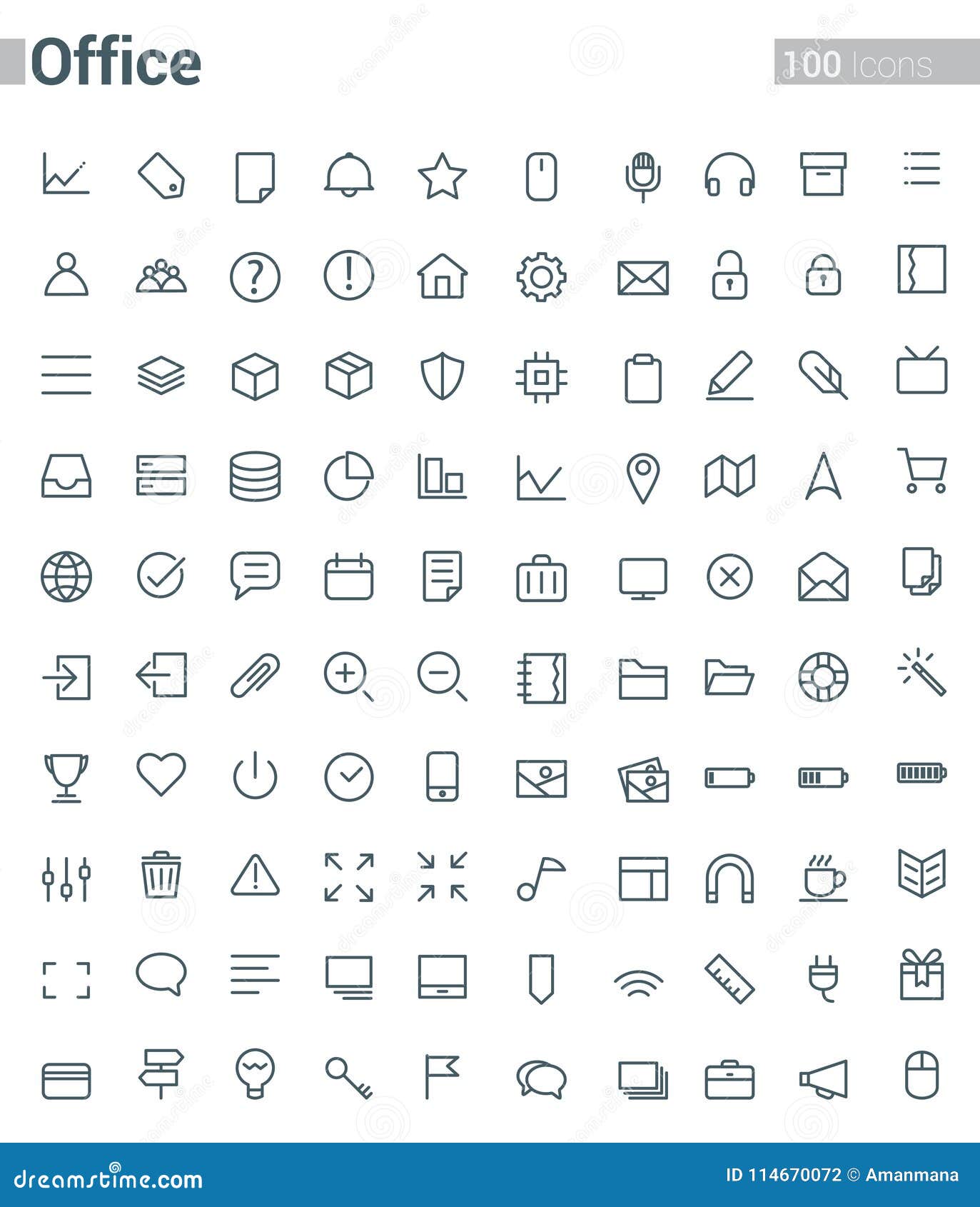 Simple and Clean Vector Line for Office Icons Set Stock Vector ...