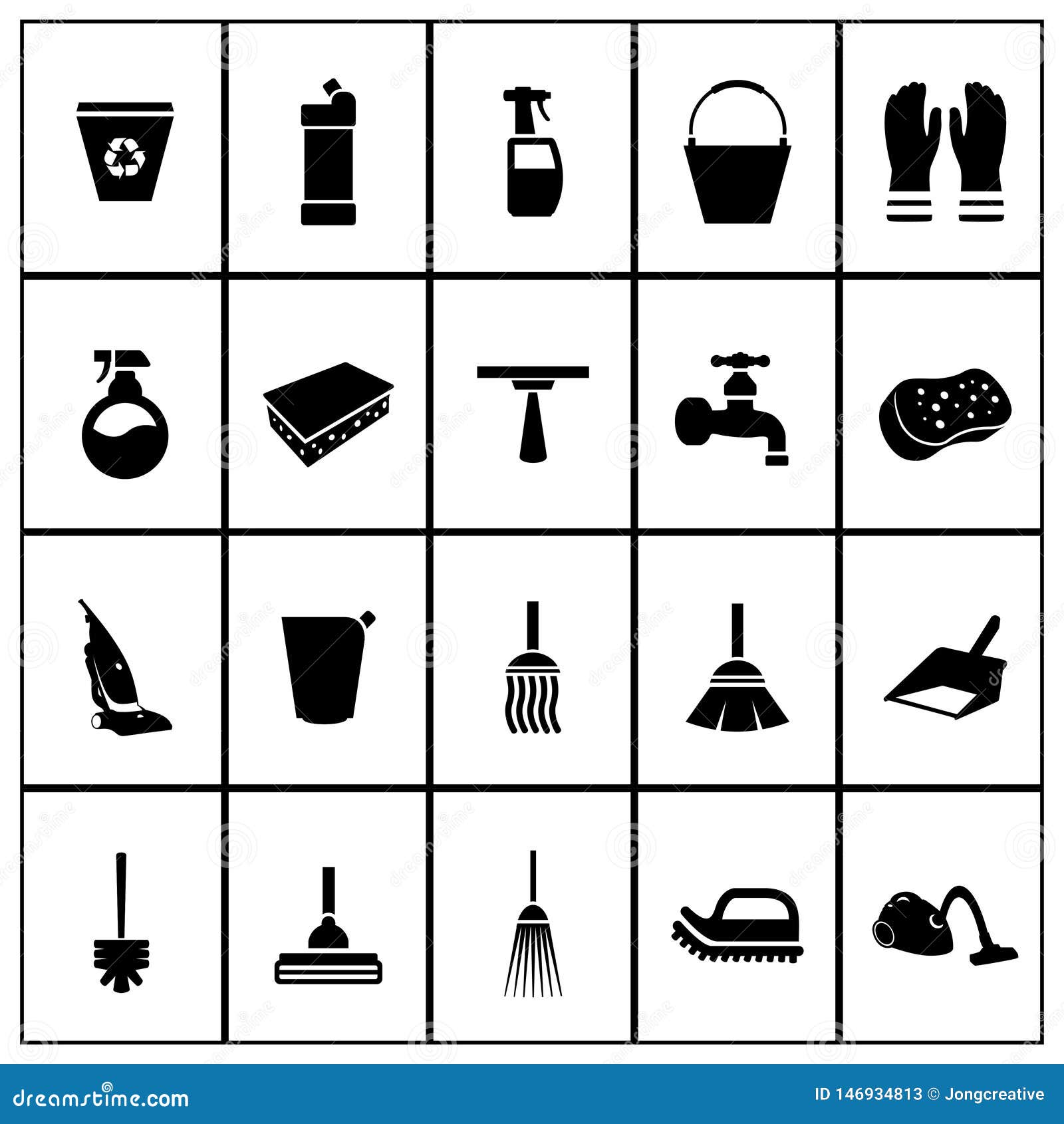 Simple Cleaning Sanitary Washing Tool Icon Set Collection Stock Vector ...
