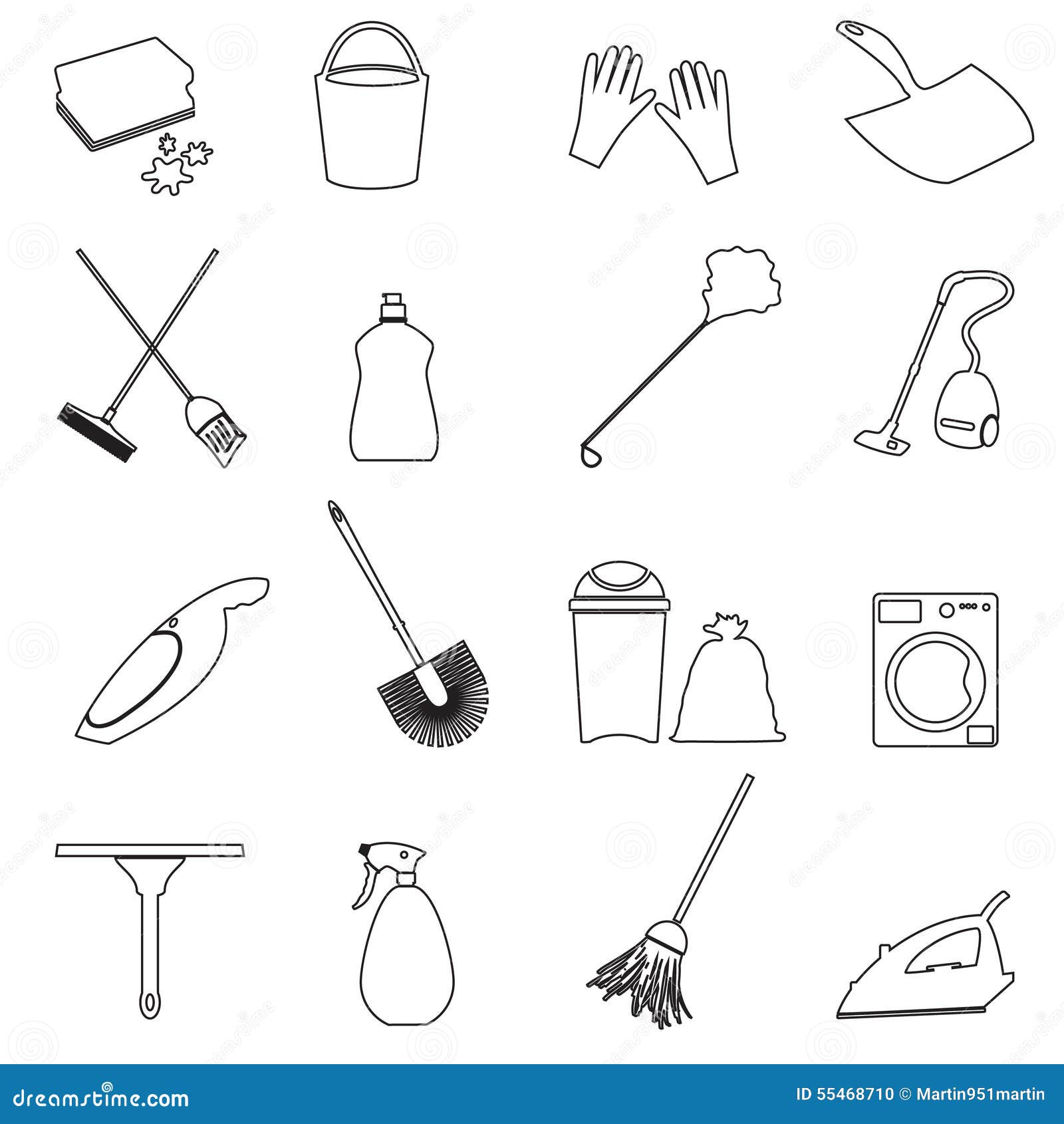 Simple Cleaning Tools Outline Icons Set Eps10 Stock Vector - Image ...