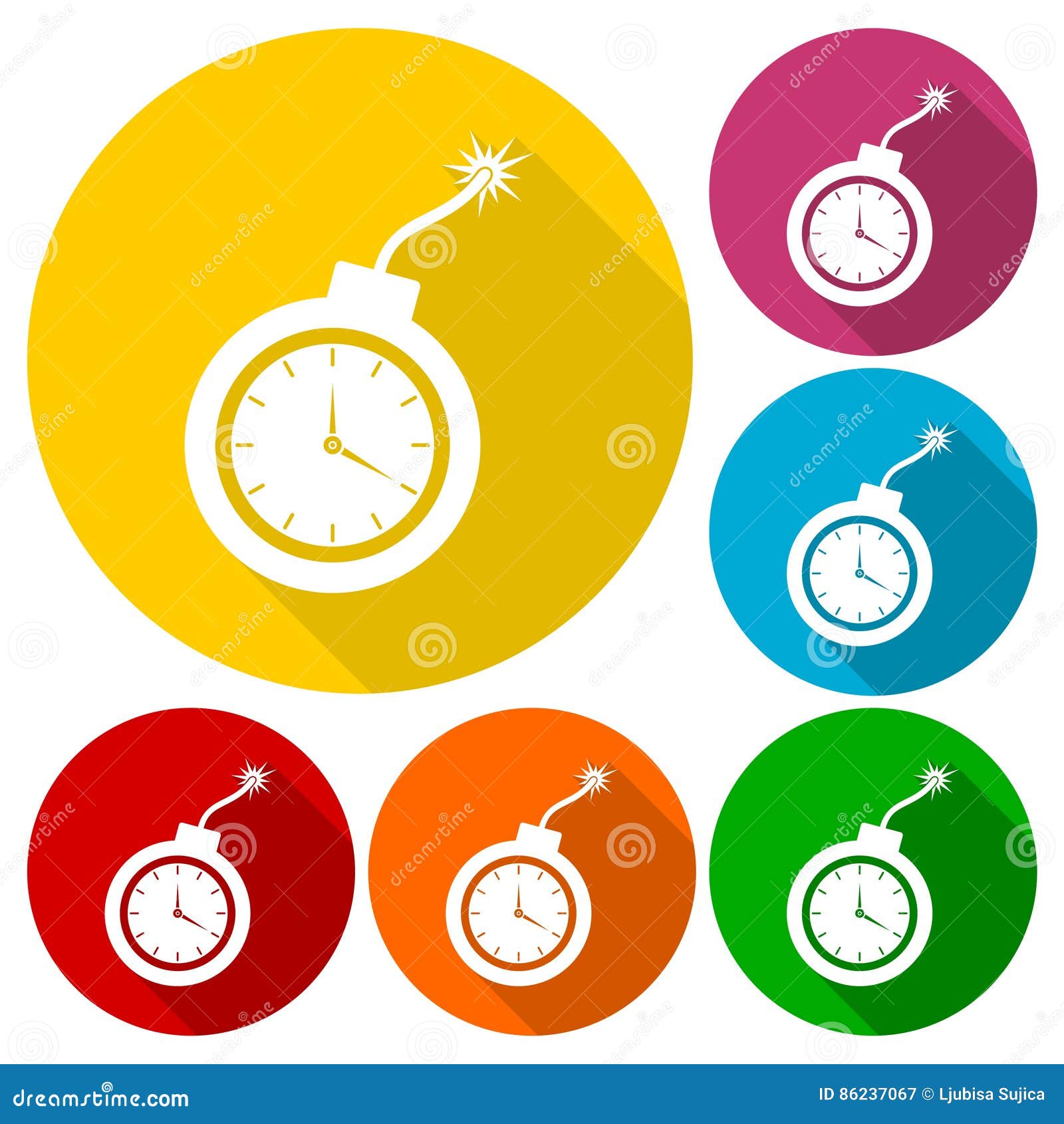 Simple Clock Bomb Icons Set with Long Shadow Stock Vector ...