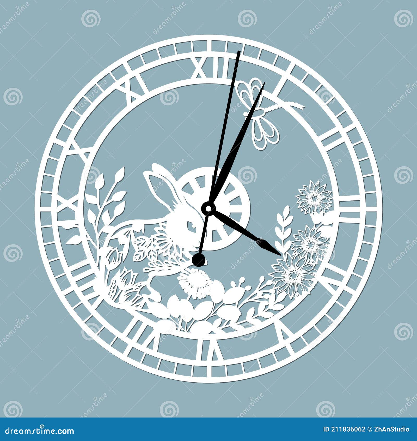 Simple Clock Face with Roman Numerals and a Hare. Vector Template for ...