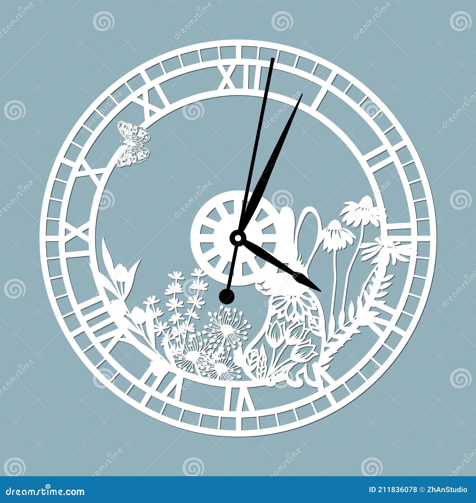Simple Clock Face with Roman Numerals and a Hare. Vector Template for ...