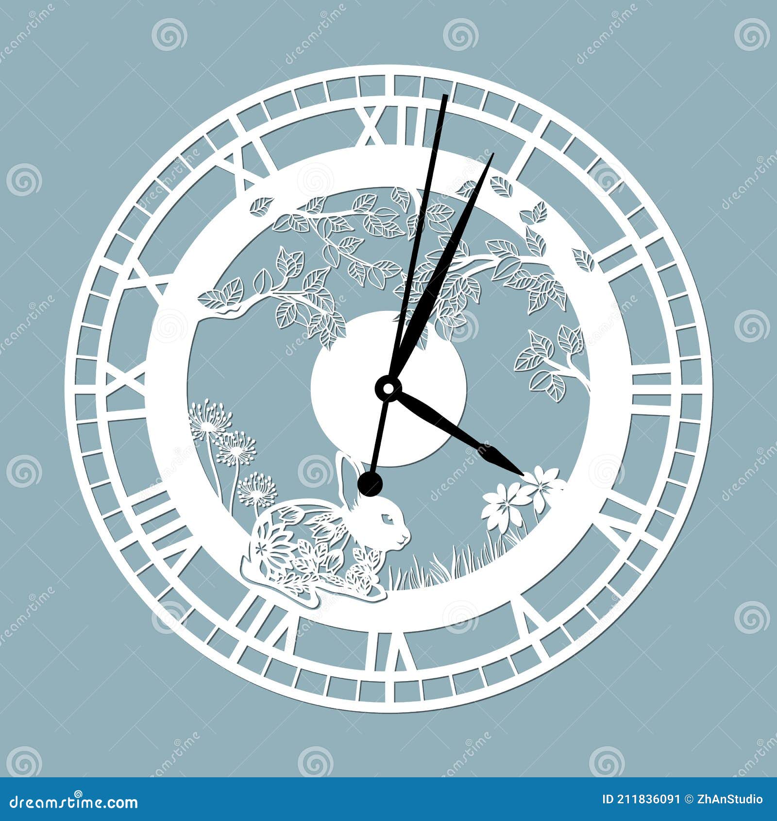 Simple Clock Face with Roman Numerals and a Hare. Vector Template for ...