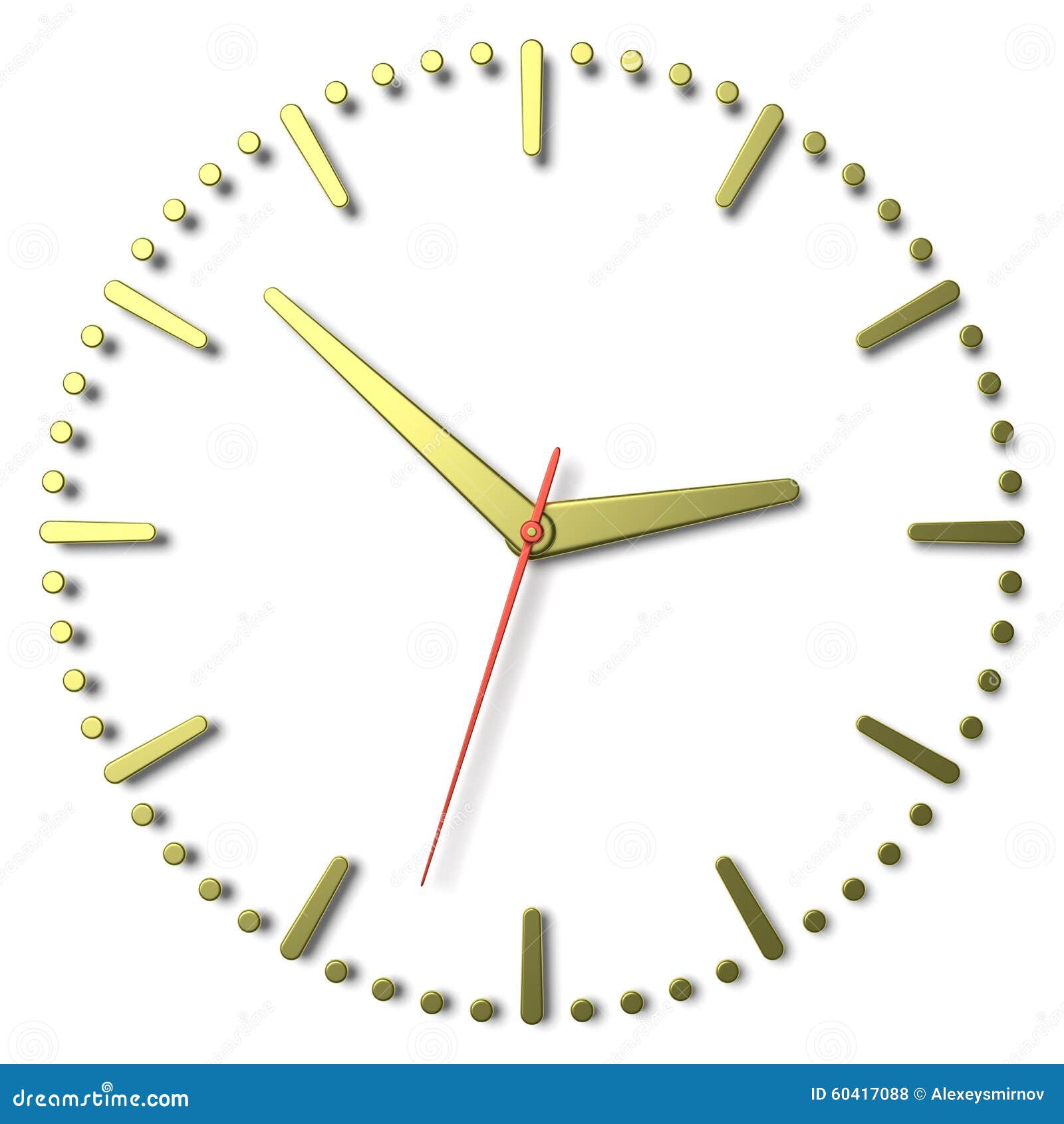 Simple Clock Face with Yellow Metal Hands and Marks and Red Seco Stock ...