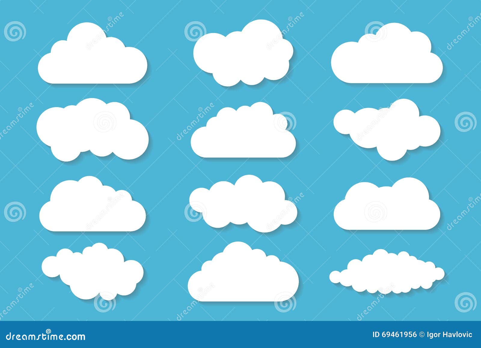 Simple Cloud Collection with Shadow. Set of Different Clouds. Icons and ...