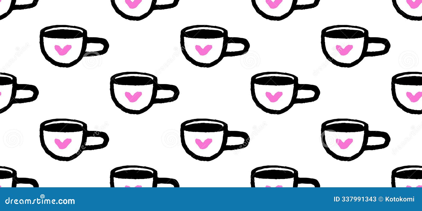 Simple Coffee Cup Heart Doodle Background, Seamless Pattern Stock ...