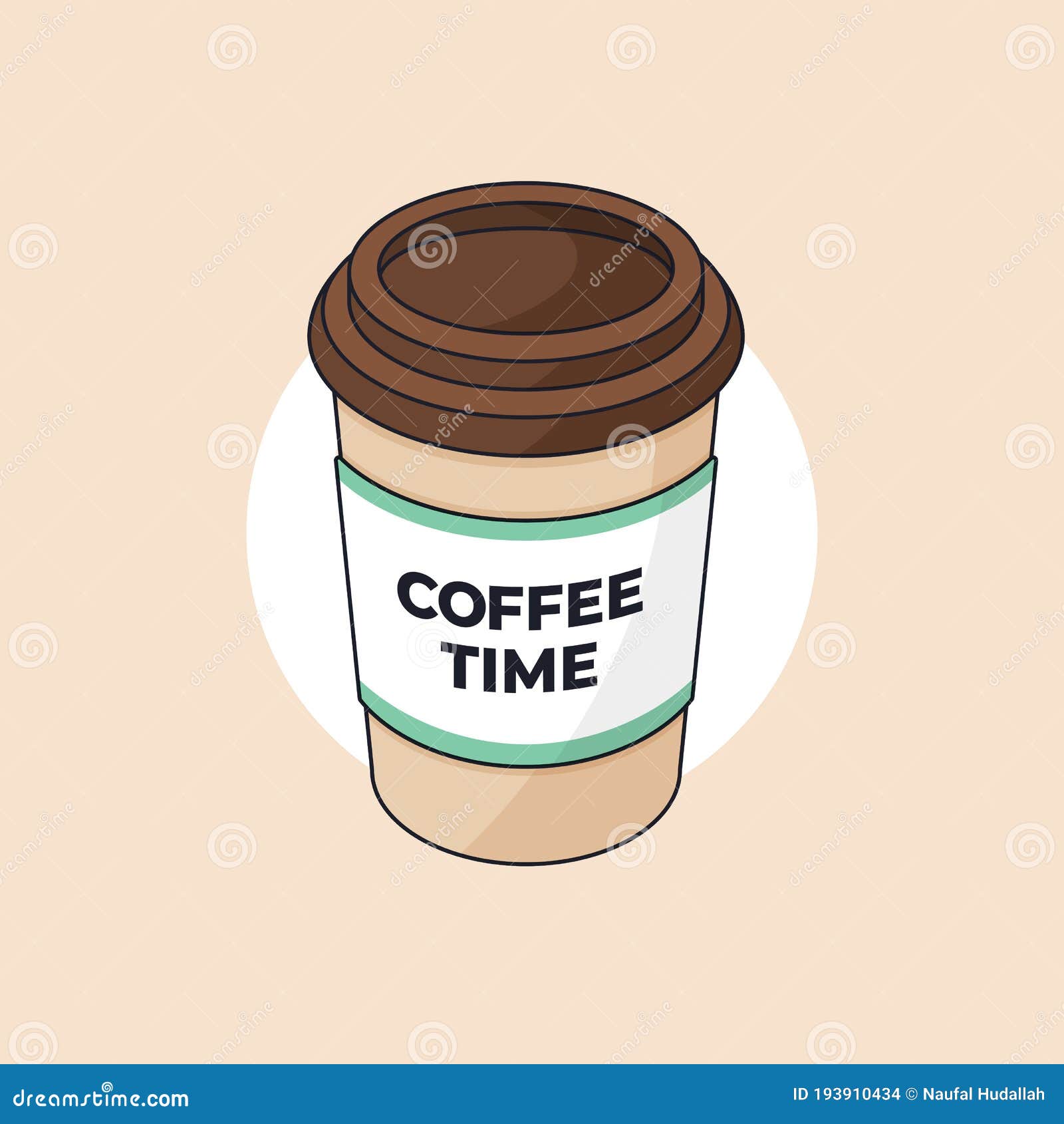 Simple Coffee Cup With Coffee Time Vector Outline Illustration Cartoon ...