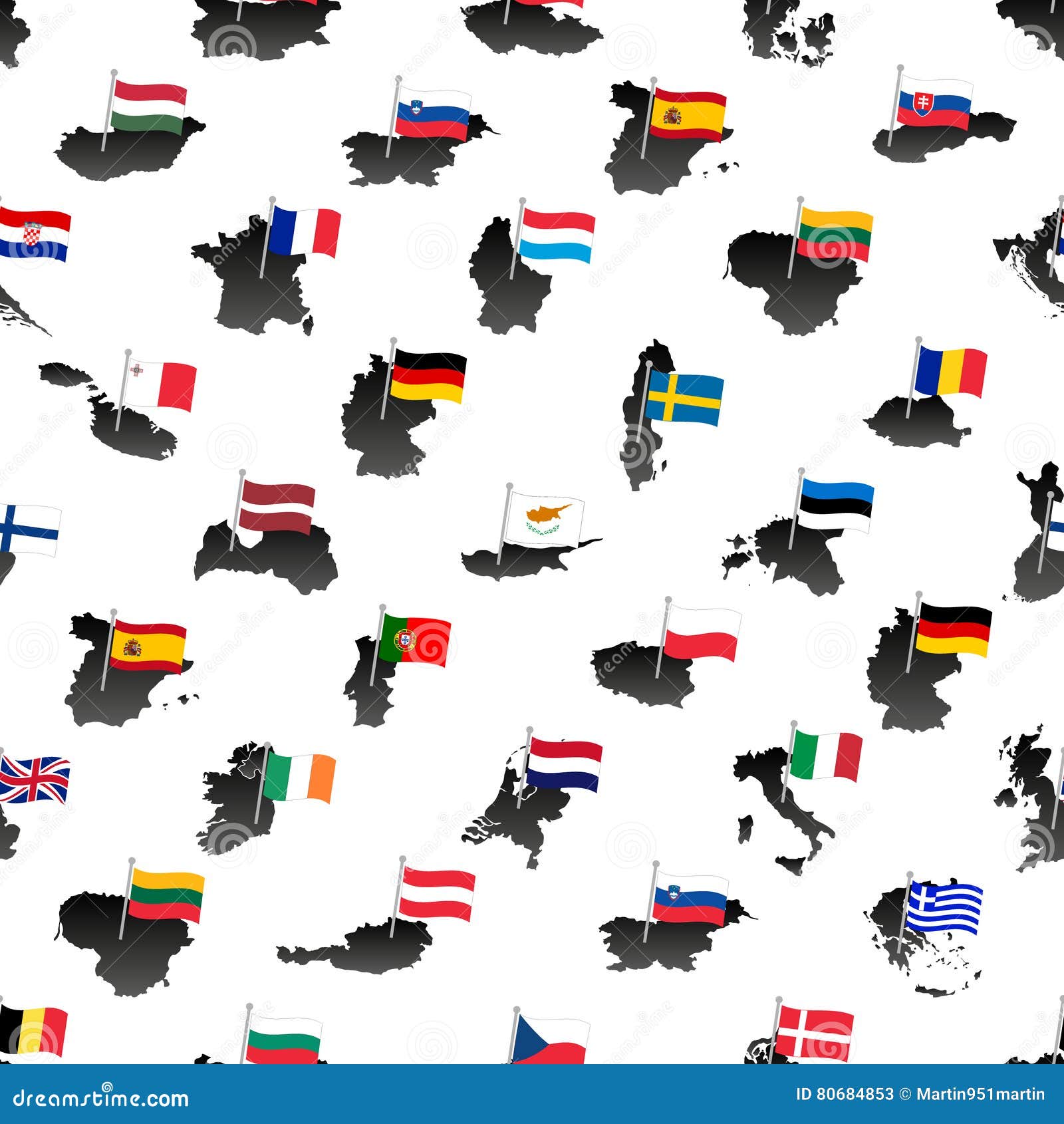 Simple Color Flags All European Union Countries on Maps Seamless ...