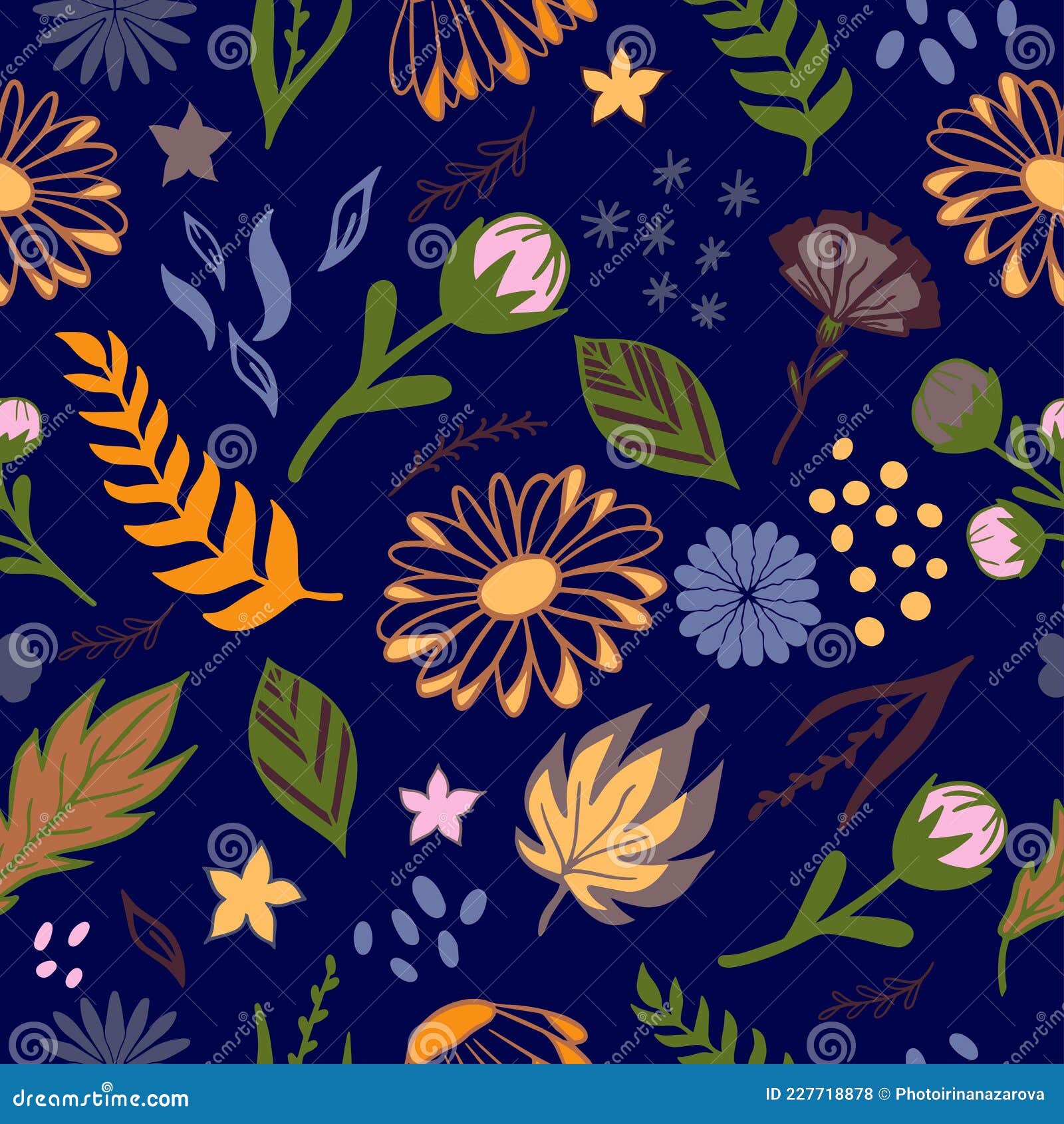 Simple Color Flower Pattern on a Blue Background. Vector Illustration ...