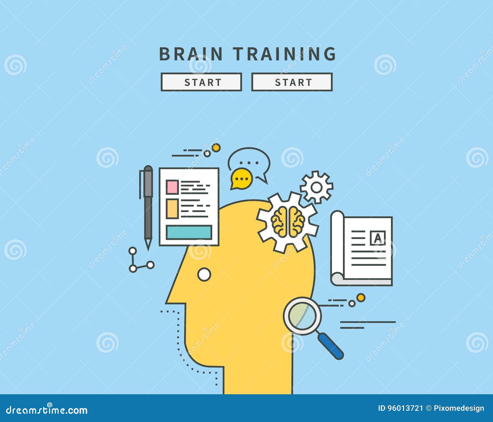 Simple Color Line Flat Design of Brain Trainning, Modern Illustration ...