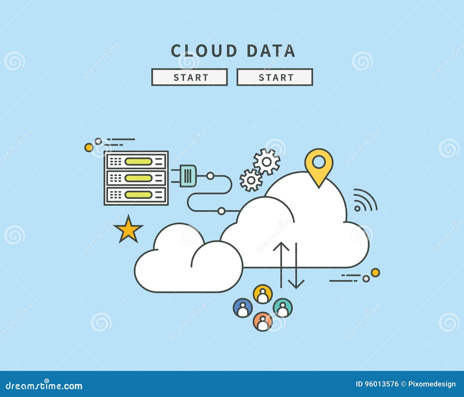 Simple Color Line Flat Design of Cloud Data, Modern Illustration Stock ...