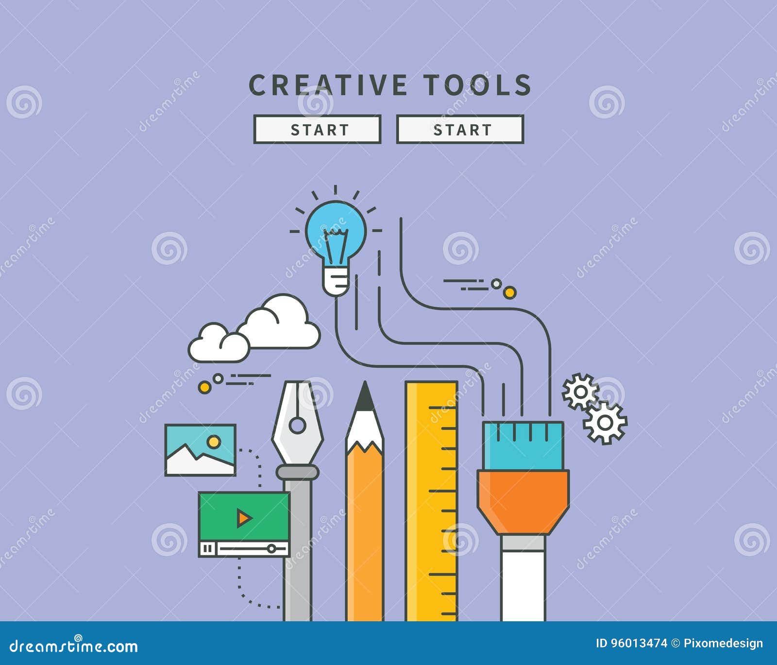 Simple Color Line Flat Design of Creative Tools, Modern Illustration ...
