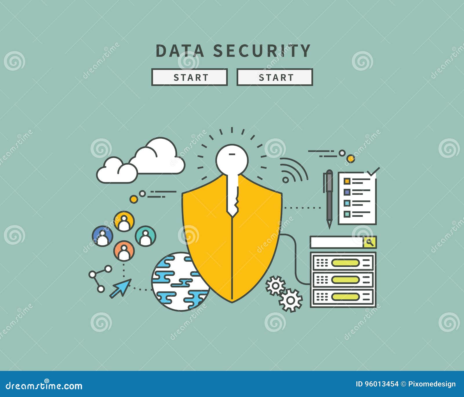 Simple Color Line Flat Design of Data Security, Modern Illustration ...