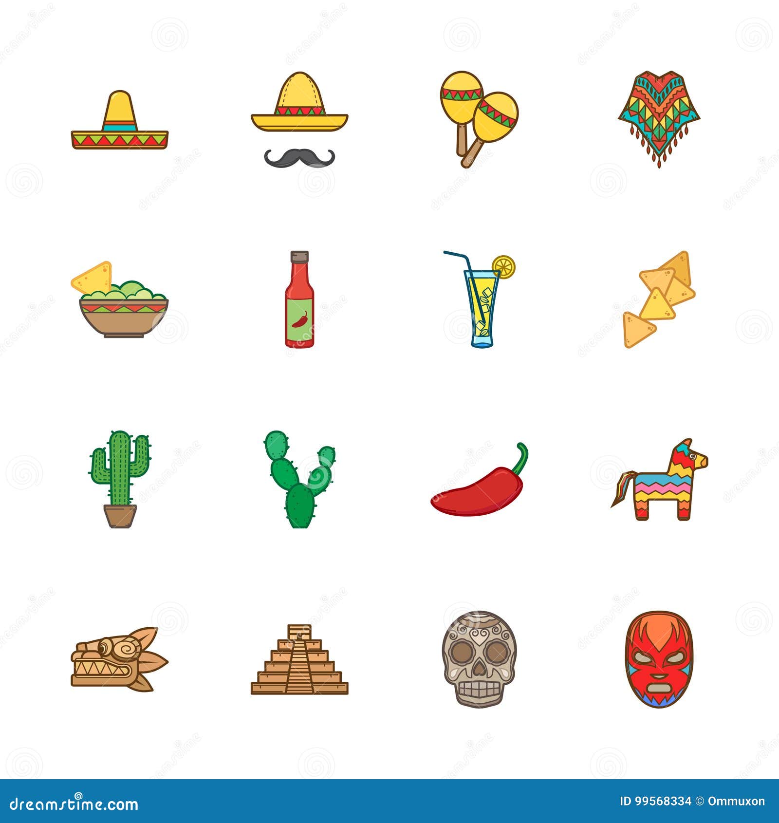 Mexico icon set stock vector. Illustration of mexican - 99568334