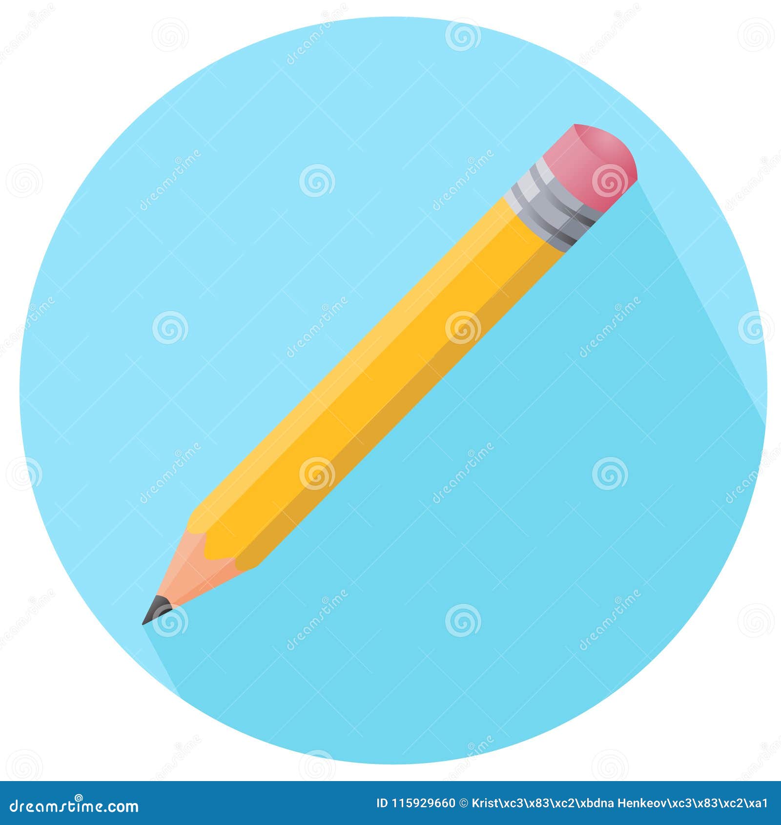 Simple Color Pencil Vector Icon with Rubber in Flat Style in Blu Stock ...