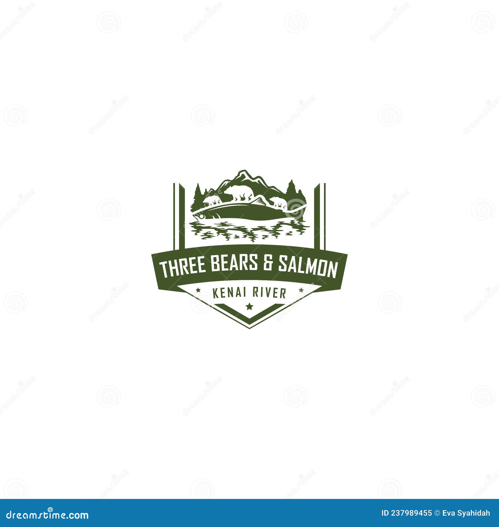 Simple Colored THREE BEARS and SALMON Logo Design Stock Vector ...