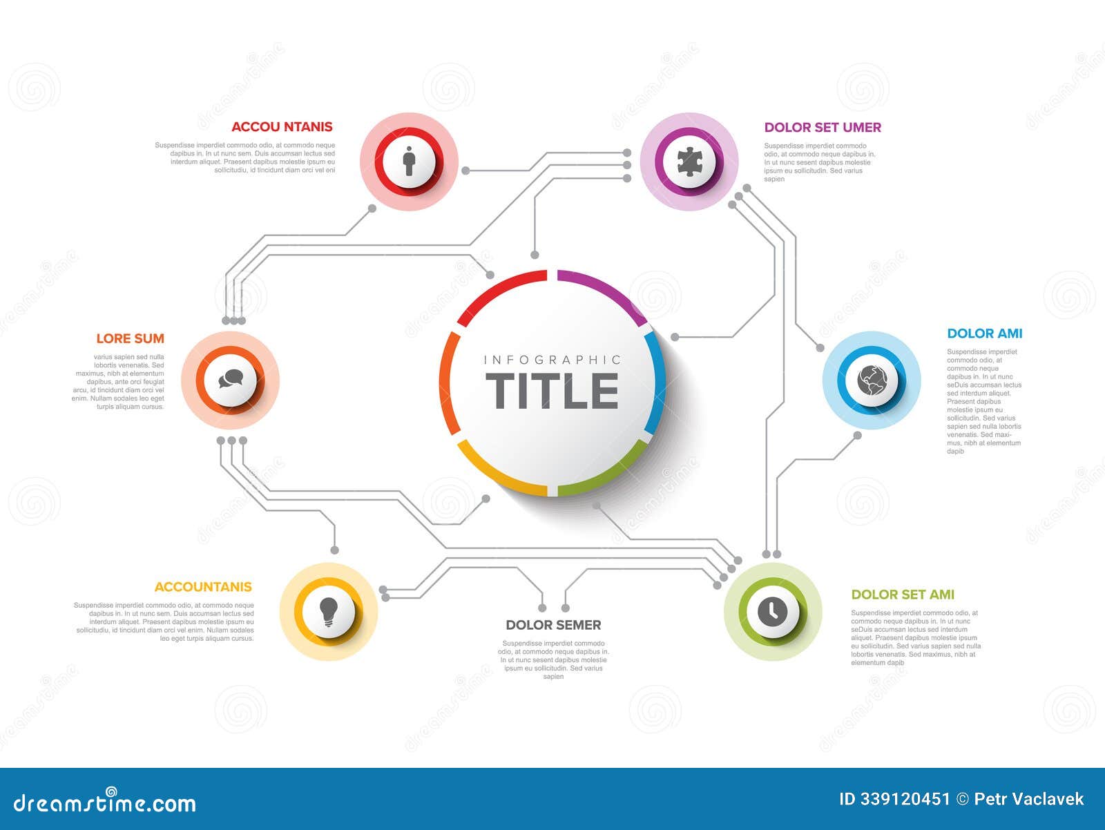 Simple Colorful Circular Circuit Infographic Design Template with Six ...