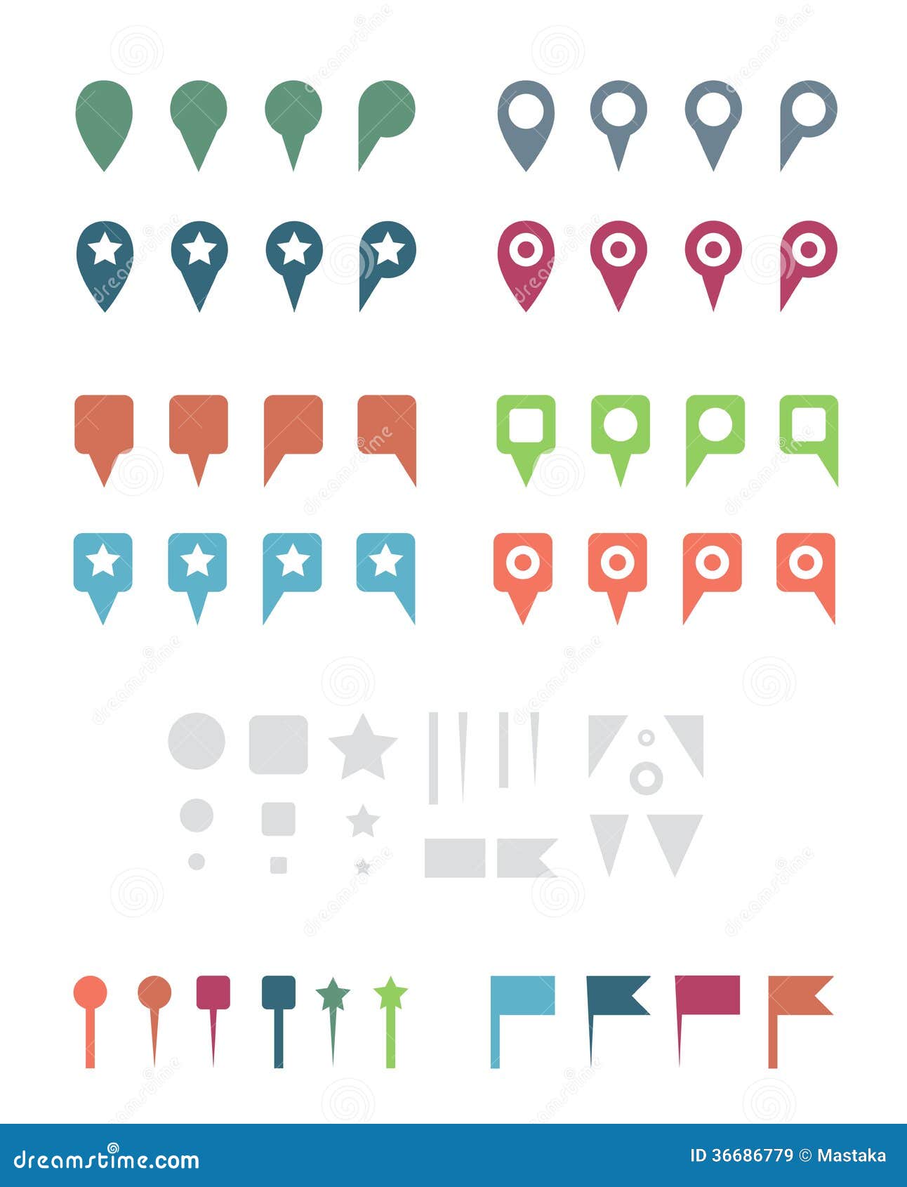 Simple Colorful Flat Map Pins and Elements. Stock Illustration ...