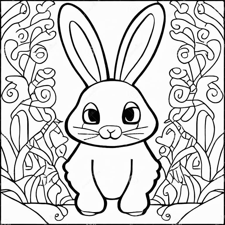 A Simple Coloring in Page of an Easter Bunny for Children. Stock Photo ...