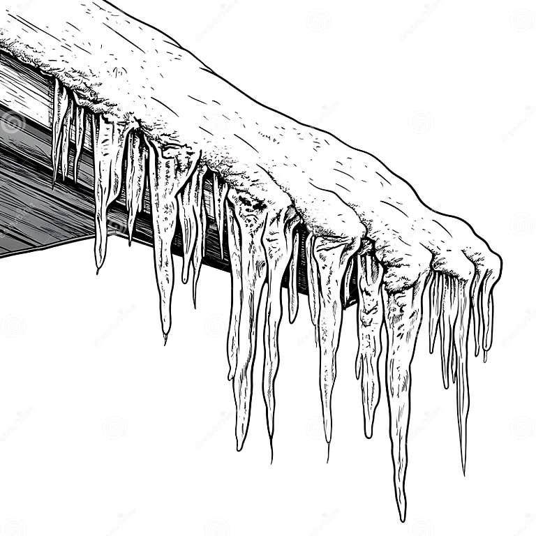 Simple Coloring Page Featuring Icicles and Winter Elements Stock ...