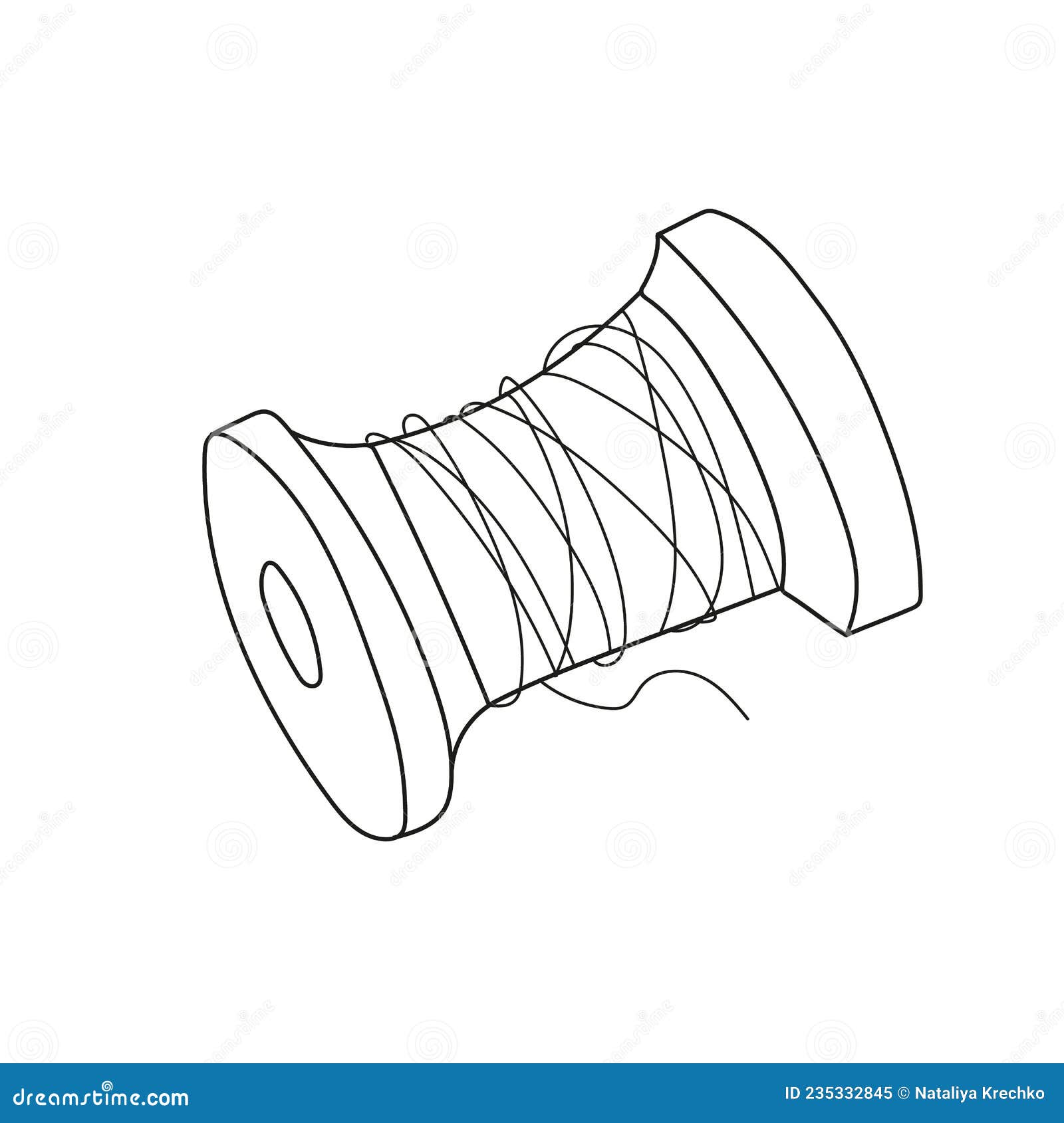 Simple Coloring Page. Hand Drawn Vector Illustration Wooden Spool ...