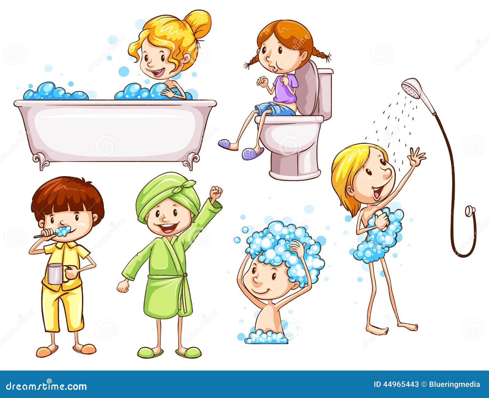 Simple Coloured Sketches of People Taking a Bath Stock Vector ...