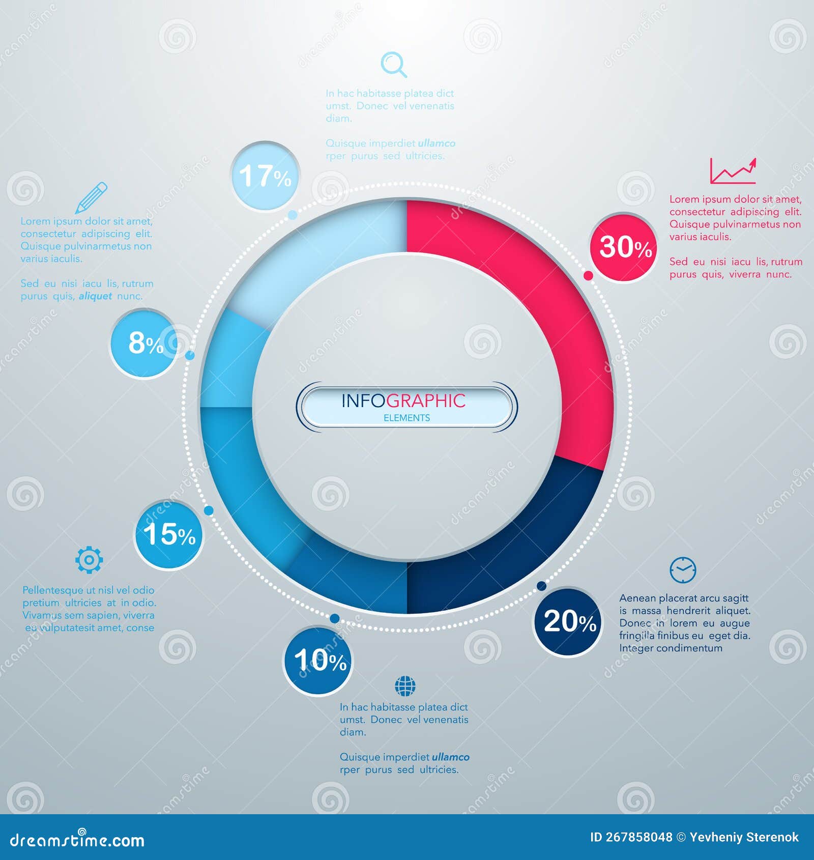 Simple Colourful Pie Chart, Timeline, Graph, Diagram. Red and Blue Bars ...