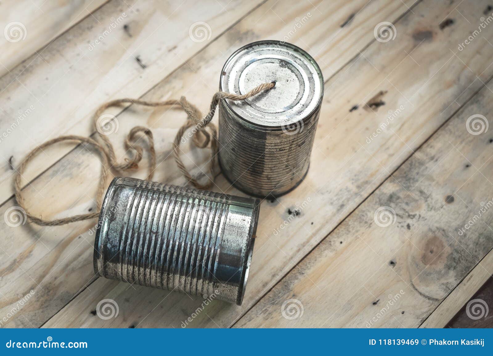 Simple Communication Device Made of Old Tin Can. Stock Image - Image of ...