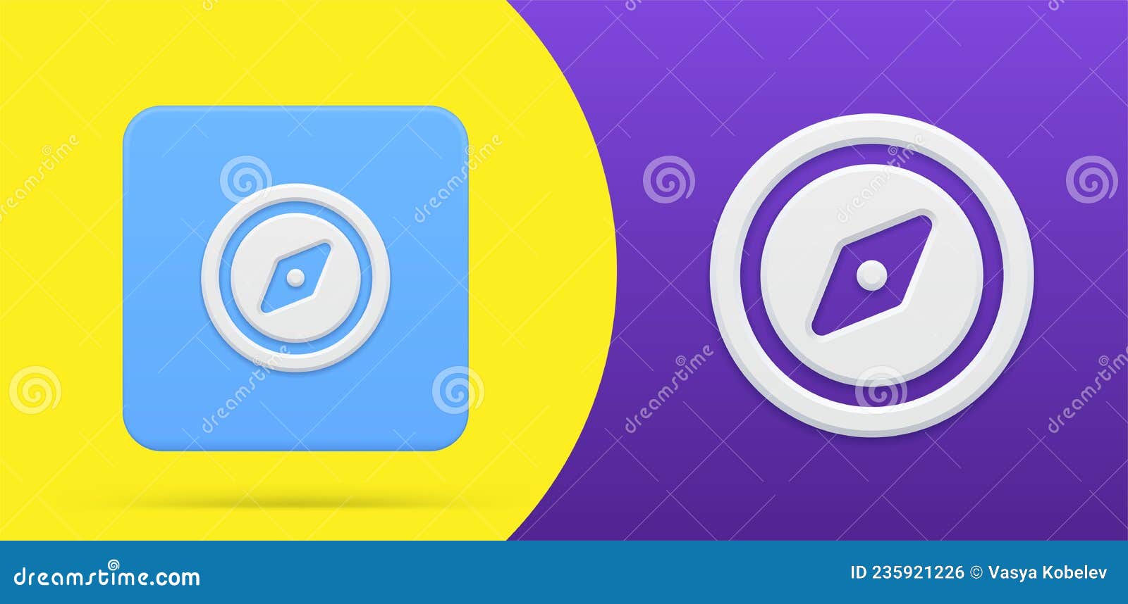 Simple Compass 3d Icon Button Set Vector Illustration. Cartography ...