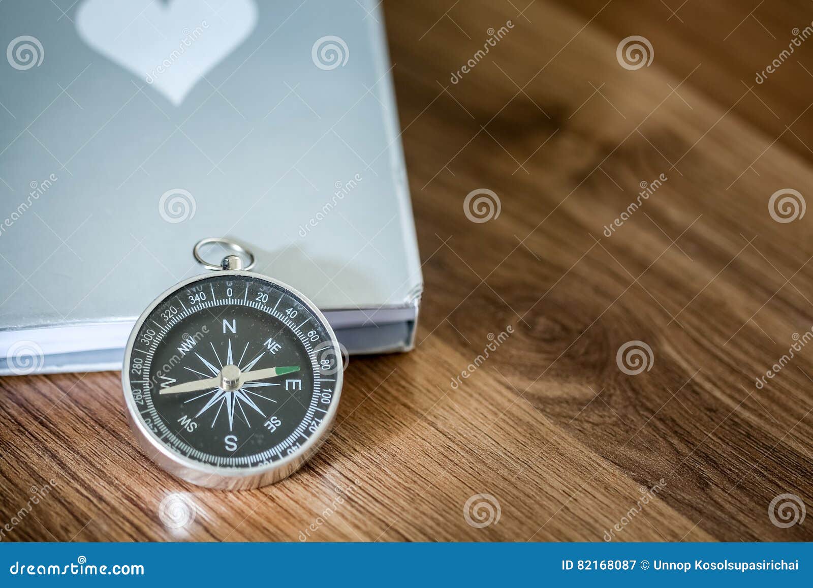 Simple Compass Over the Book on the Wooden Table with Copy Space Stock ...