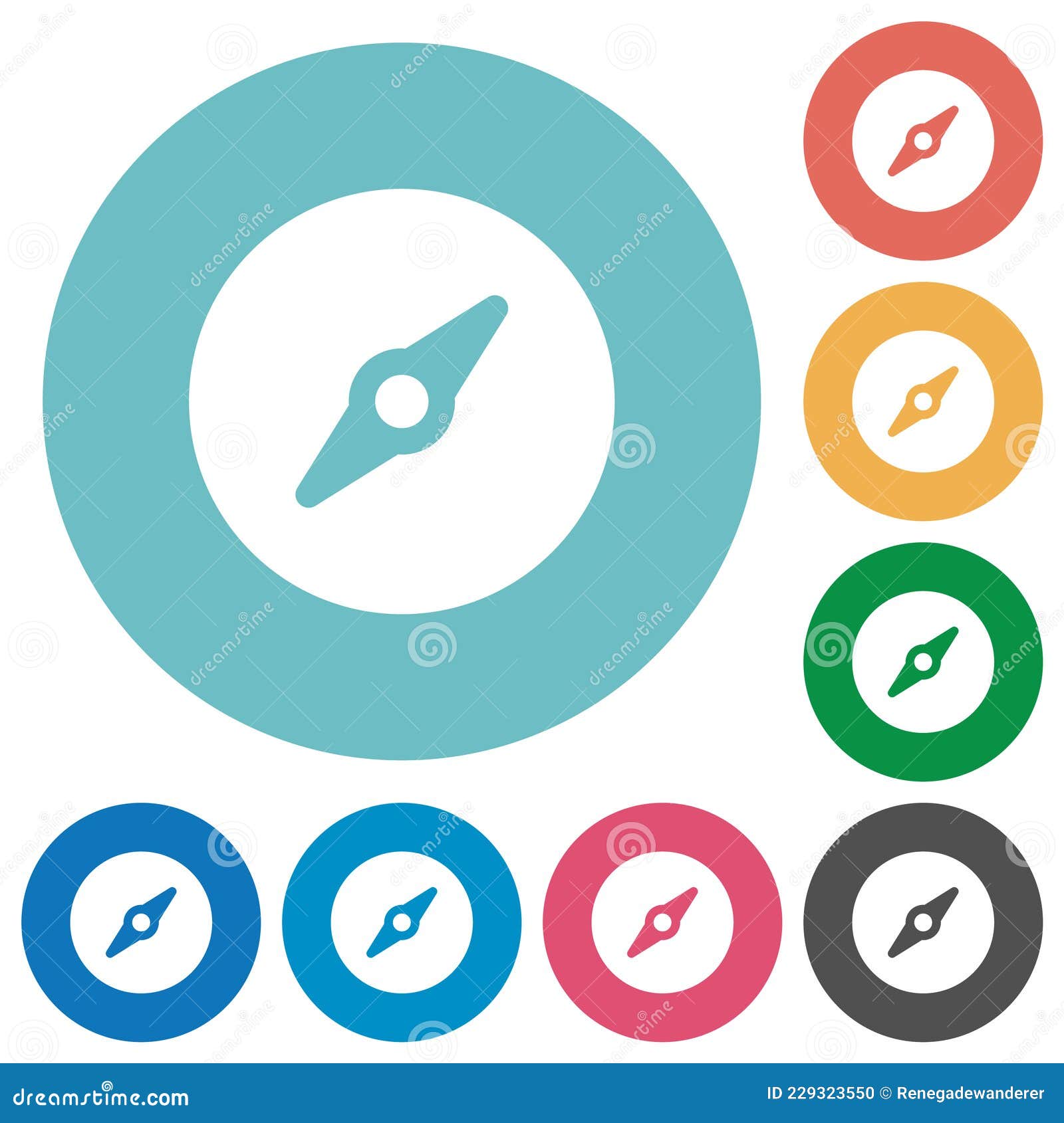 Simple Compass Solid Flat Round Icons Stock Vector - Illustration of ...