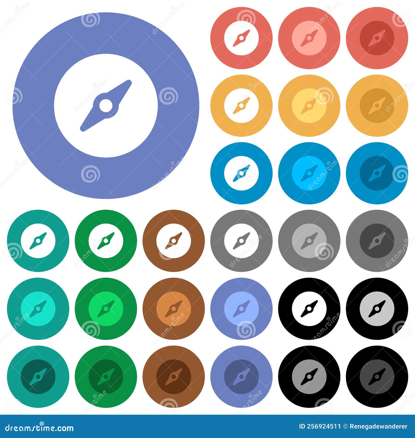 Simple Compass Solid Round Flat Multi Colored Icons Stock Vector ...