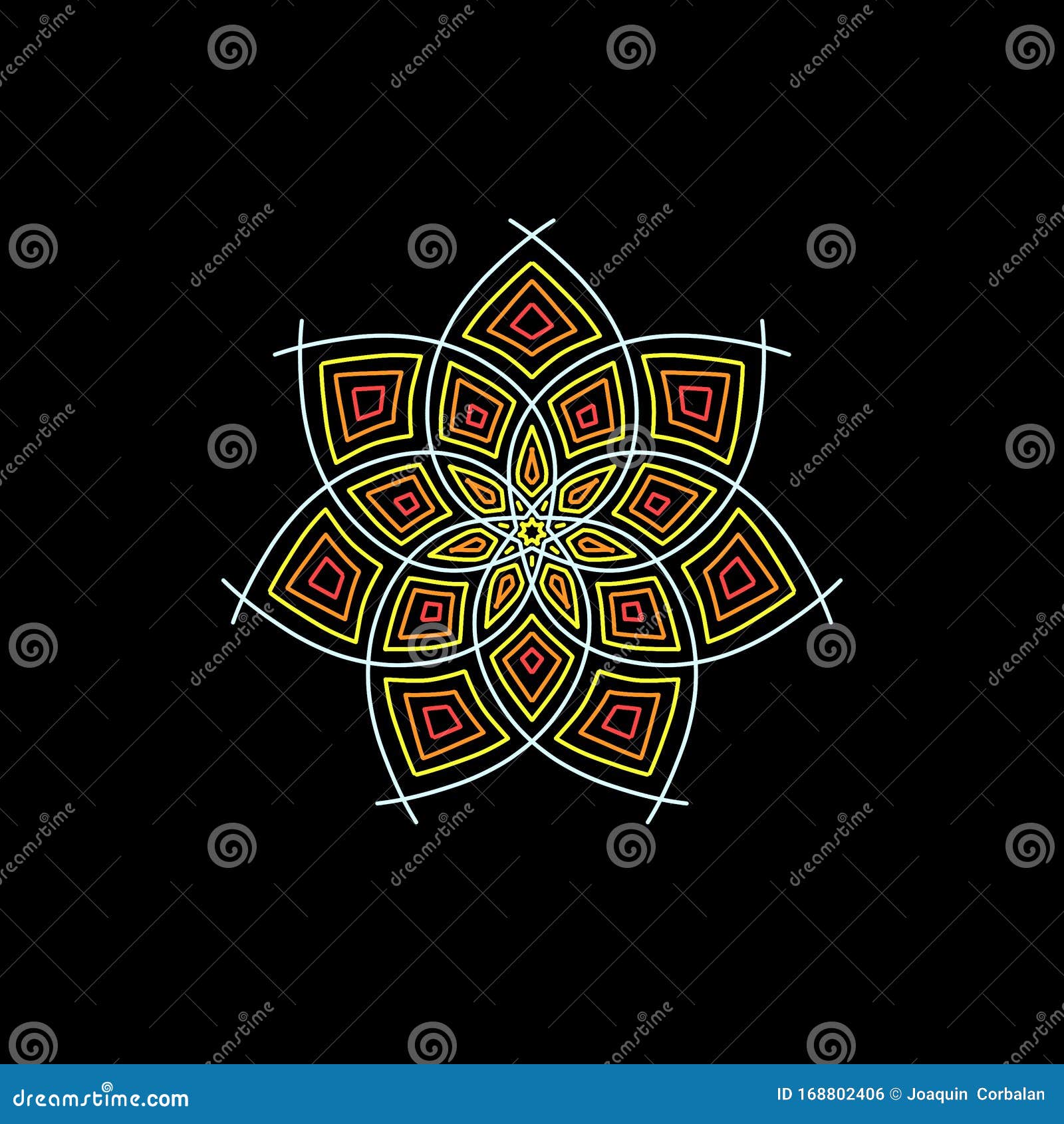 Simple Composition of Abstract Flower with Mandala Shape and Black ...