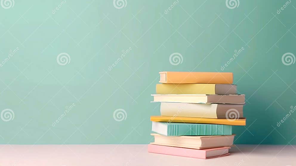 Simple Composition of Hardback Books on Blue Background. Copy Space ...