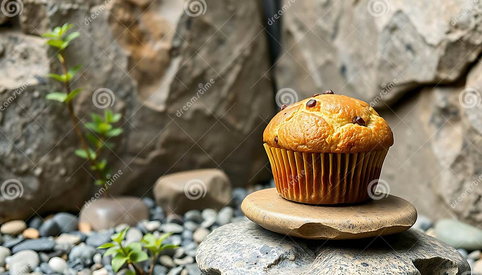 Single Muffin on a Stone Surface Generative AI Stock Illustration ...
